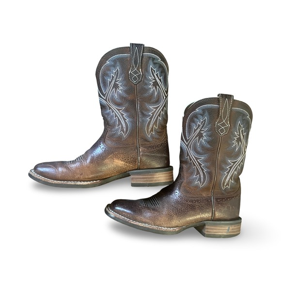 Ariat | Shoes | Ariat Western Cowboy Boots Leather Square Toe Brown Stitching Mens Size 7 D ...